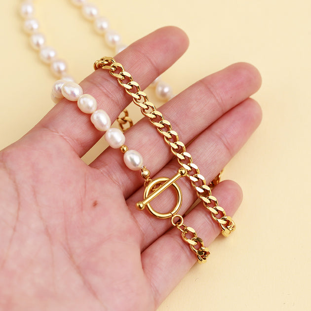 5pcs 20" White Pearl chain Joint With Cuban Chain OT clasp Necklace ...