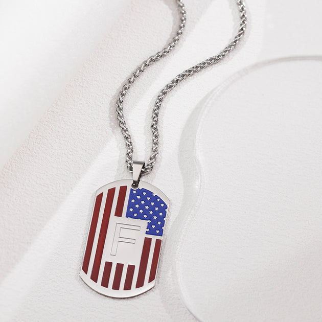 29x51mm Stainless Steel Dog Tag Initial Pendant Etched Flag Military T ...