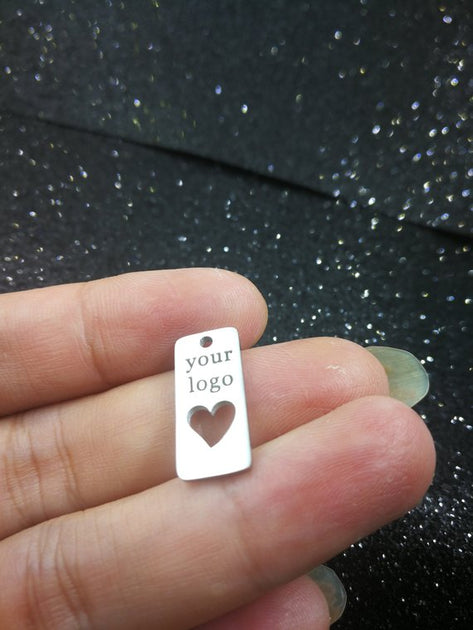 50pcs 8x18mm Stainless steel Custom logo Cut out Hearts Rectangle Char ...